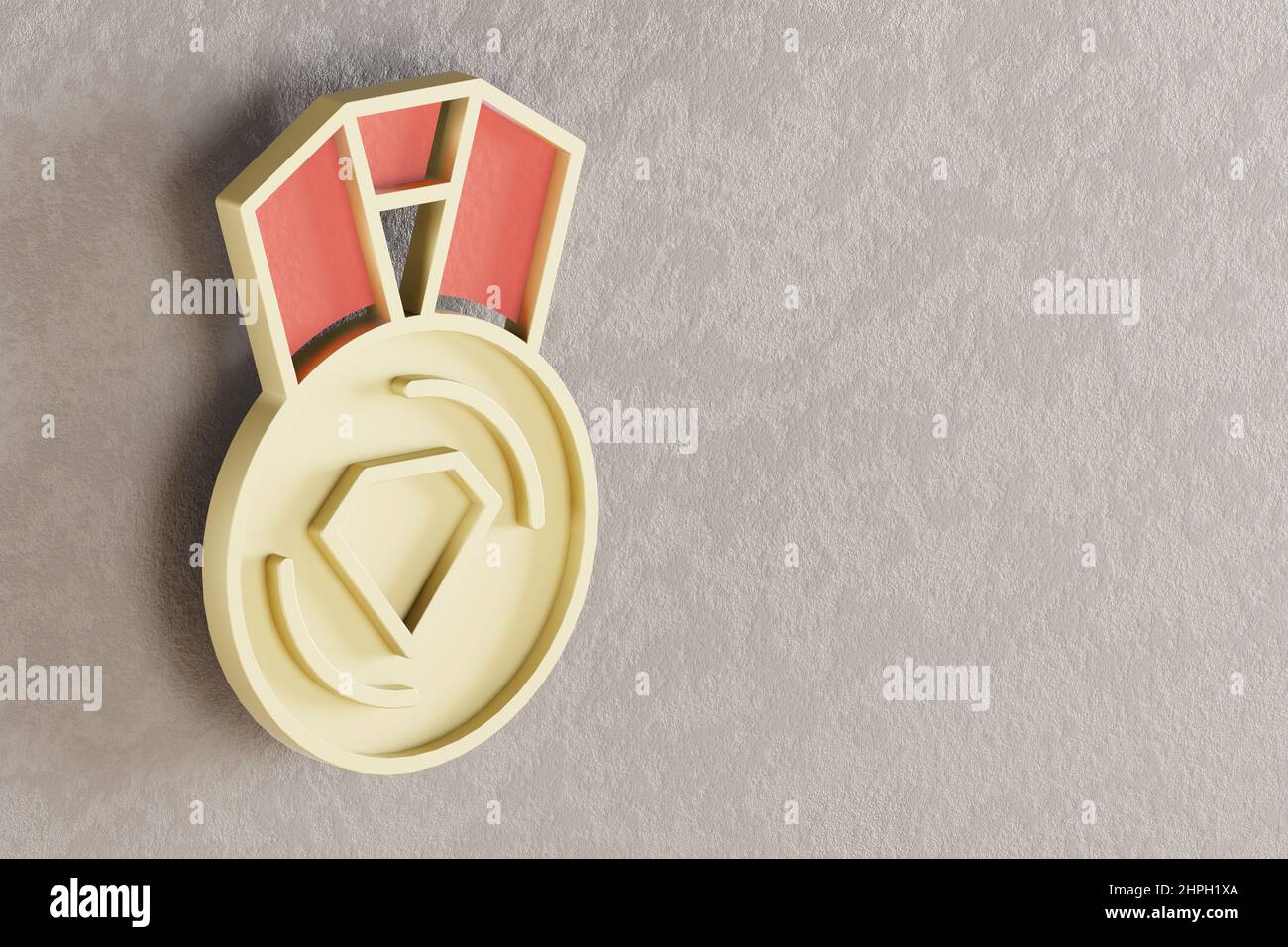 Beautiful golden Winner medal symbol on wall bright background. 3d ...