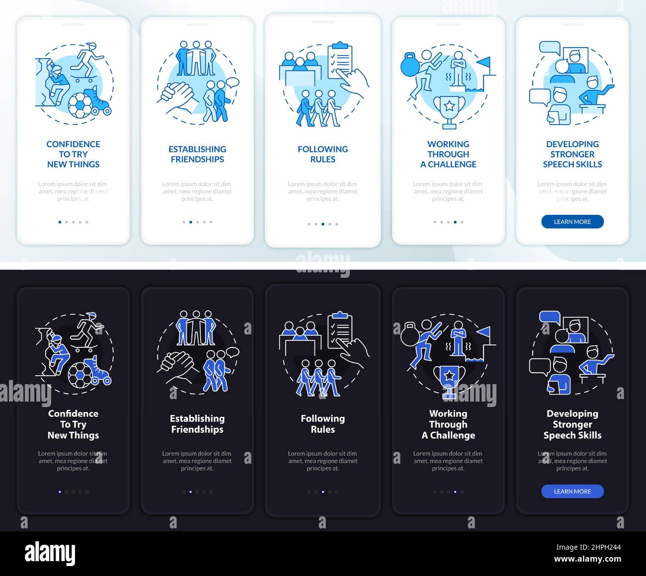 Child development night and day mode onboarding mobile app screen Stock ...