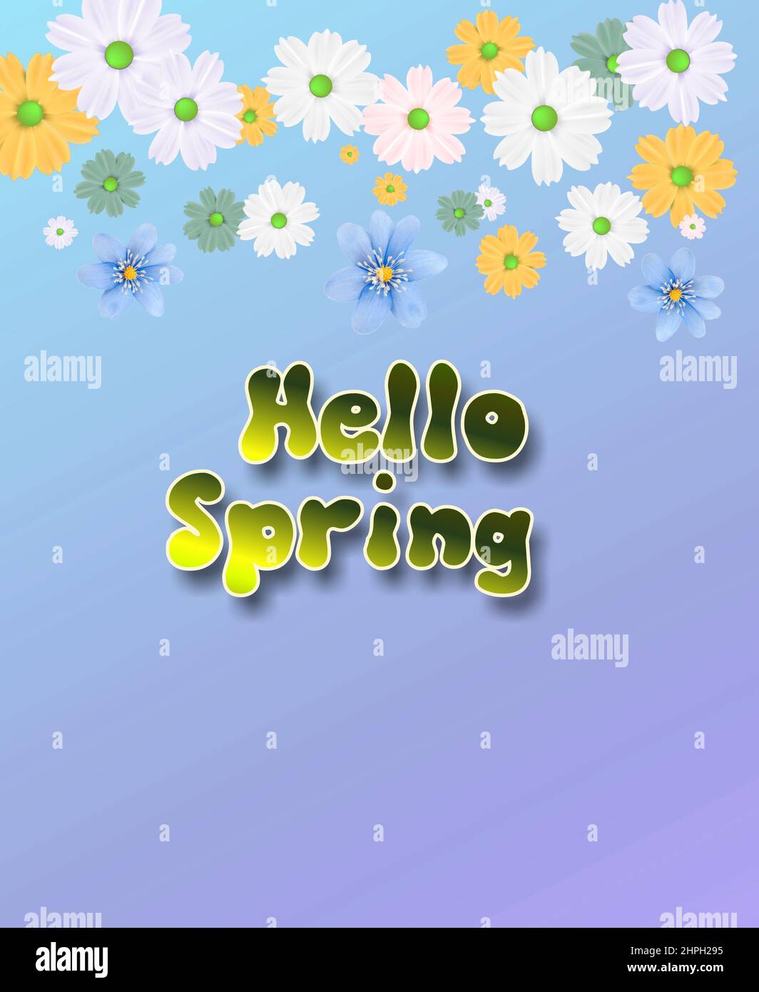 Hello spring background with flowers and butterflies Stock Photo - Alamy