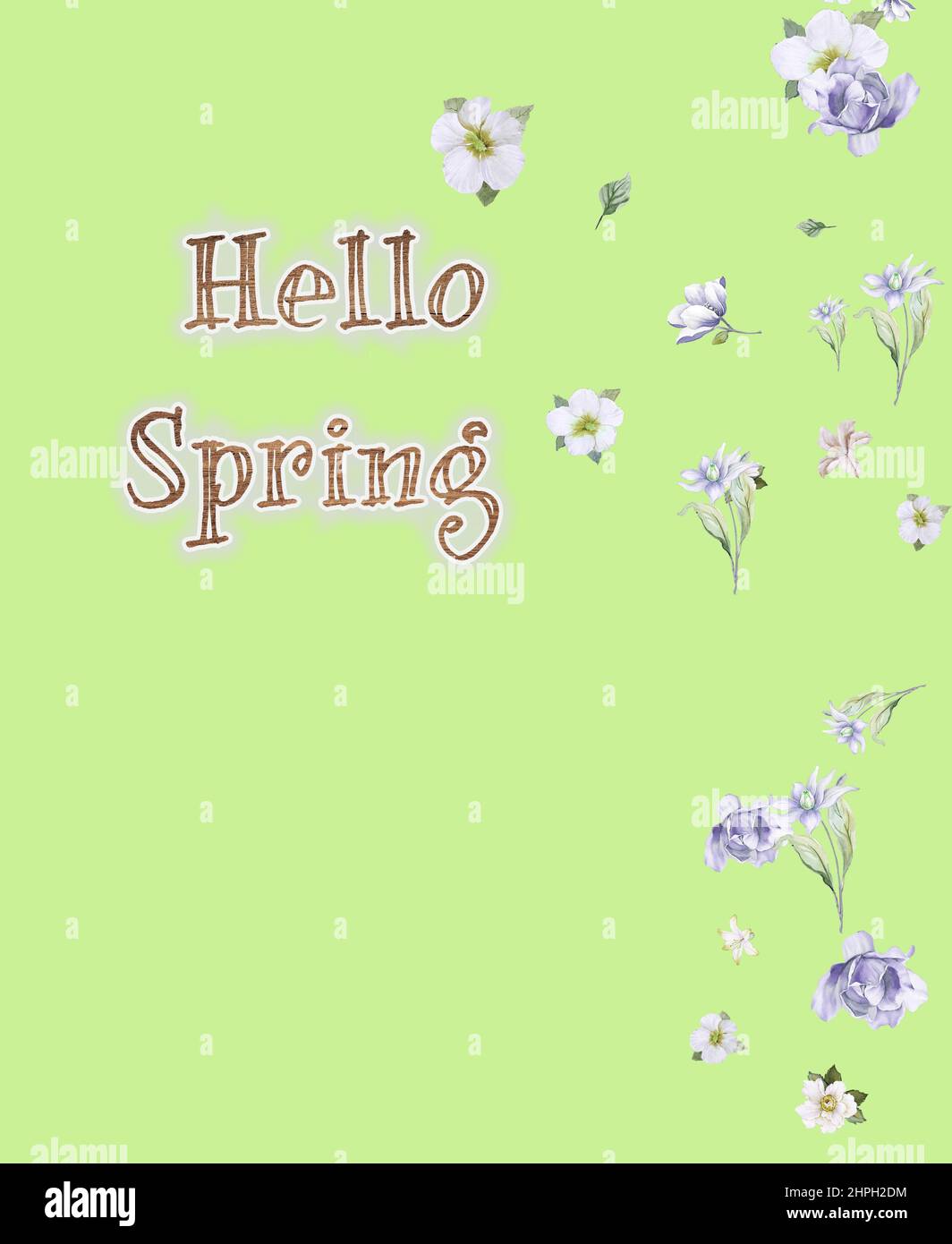 Hello spring background with flowers and butterflies Stock Photo - Alamy