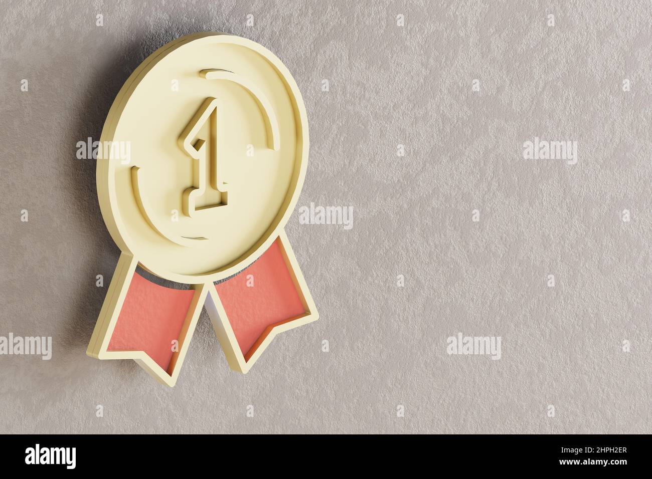 Beautiful golden first 1 Badge symbol on wall bright background. 3d ...