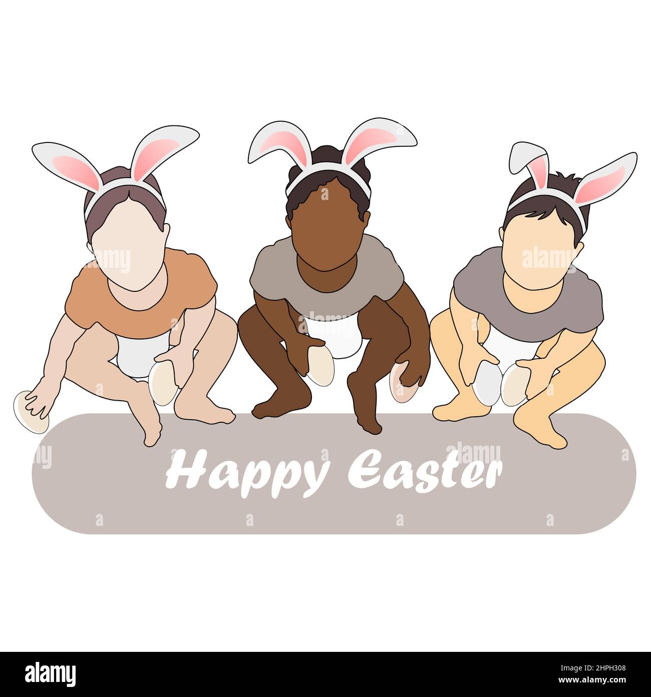 Happy easter. Cute Babies with Bunny Ears and Eggs. Premium Vector ...