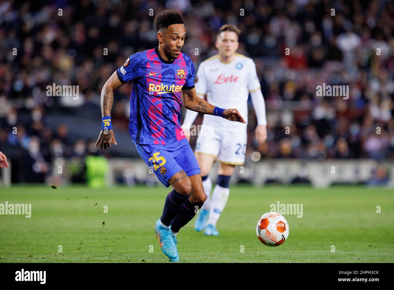 BARCELONA - FEB 17: Aubameyang in action during the Uefa Europa League match between FC ...