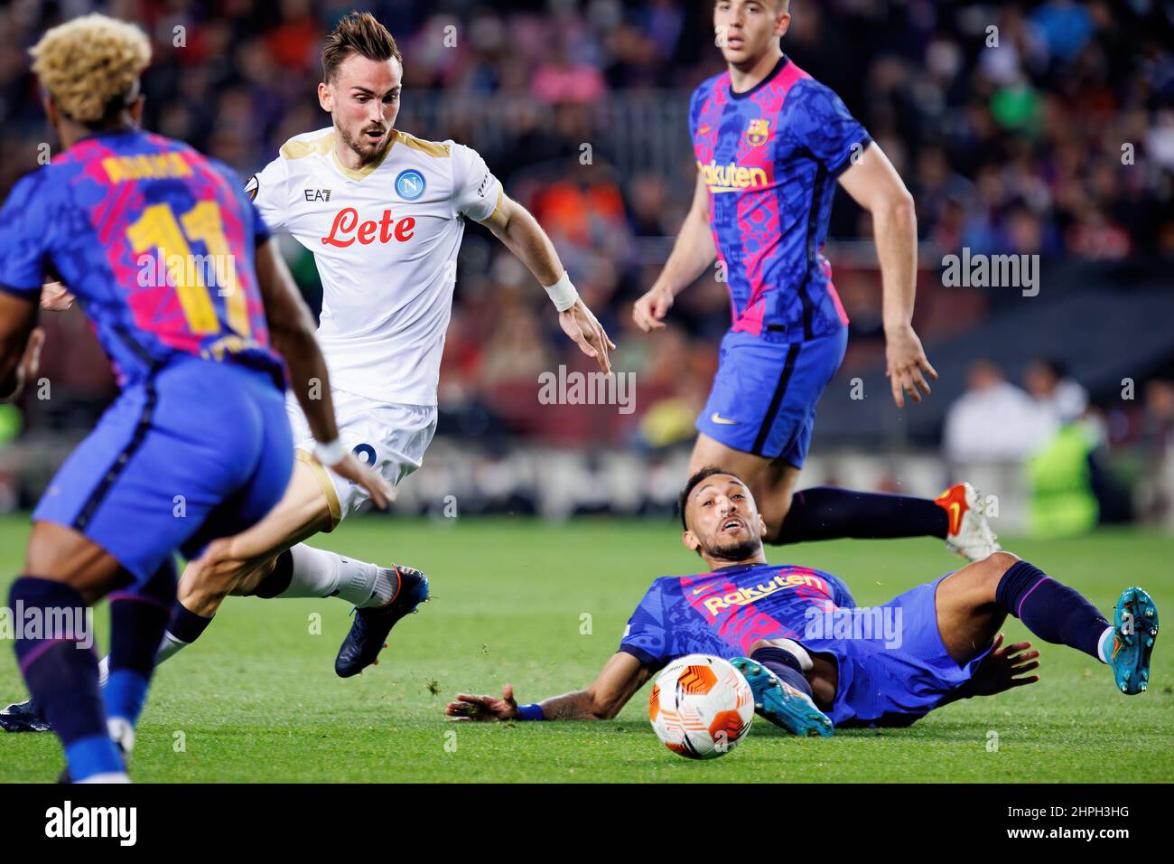 BARCELONA - FEB 17: Aubameyang in action during the Uefa Europa League match between FC ...