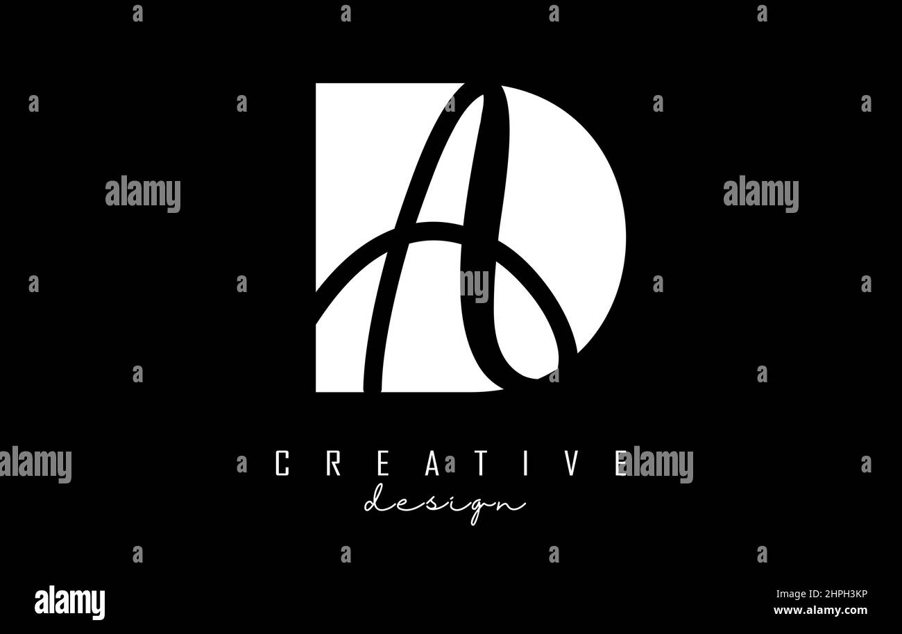 Black and white DA Letters logo with negative space. Letters D and A ...
