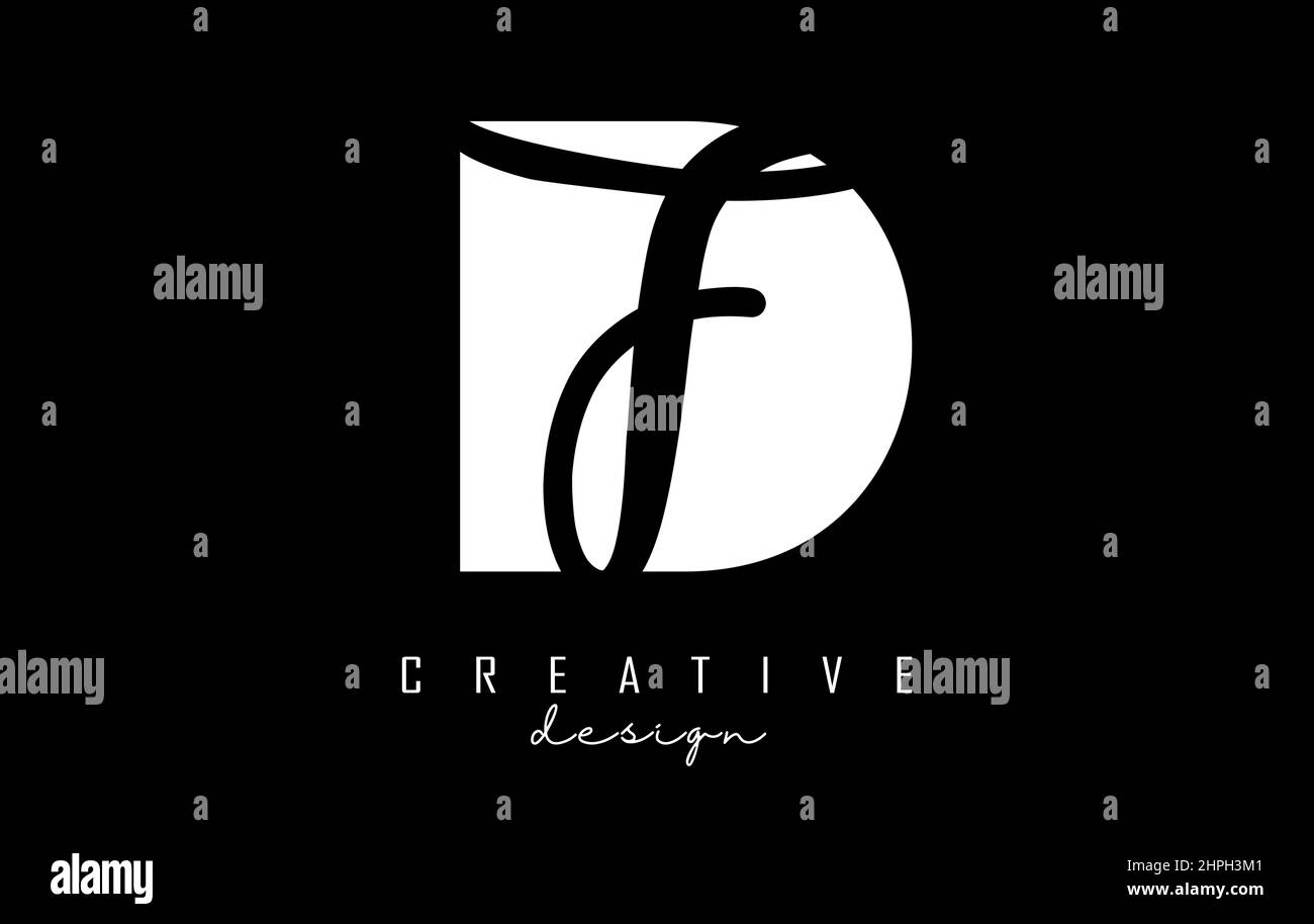 Black and white Df Letters logo with negative space. Letters D and f ...