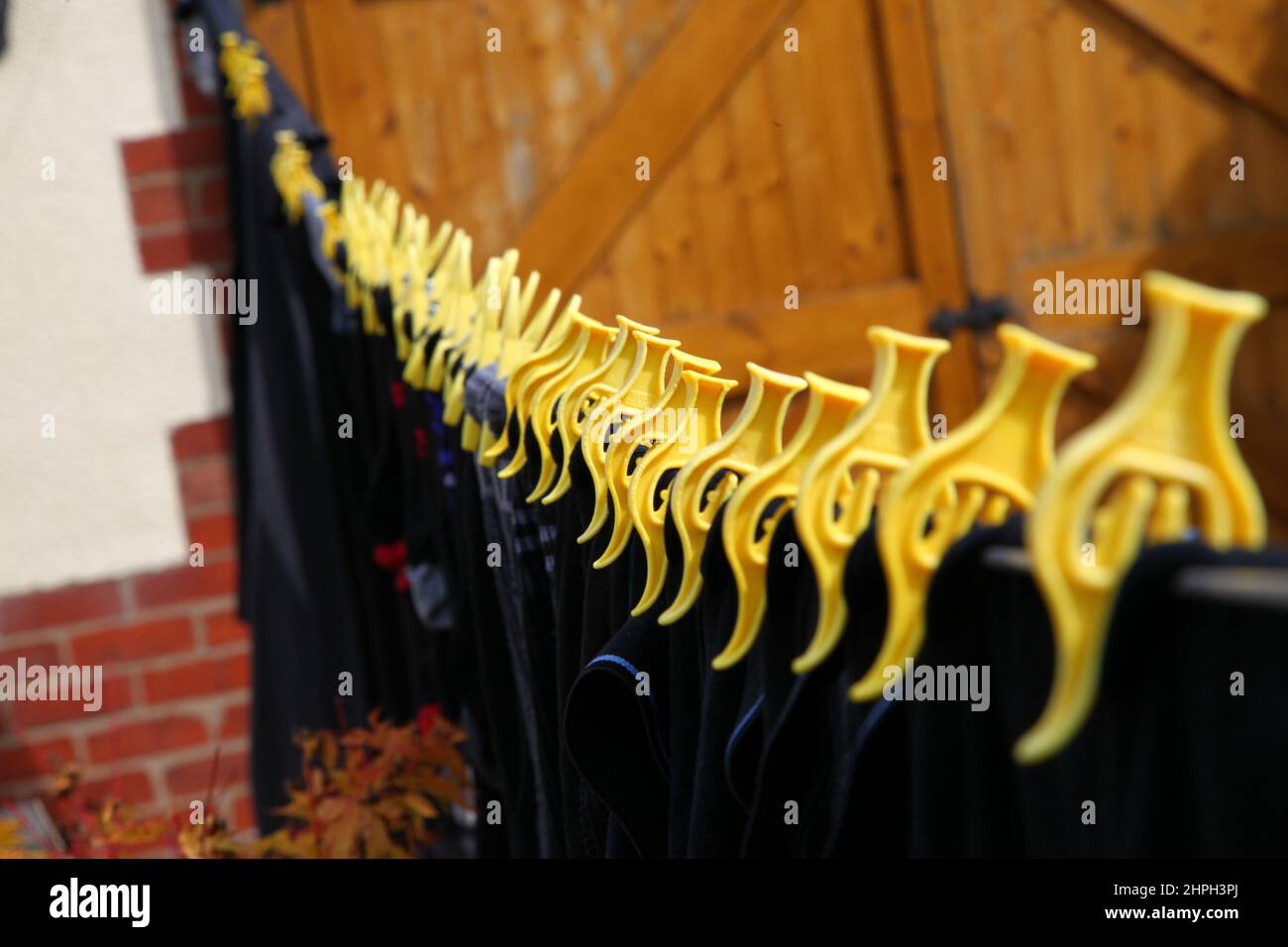 Wash Day, clothes, washing line, blowing dry in wind, back garden, good ...