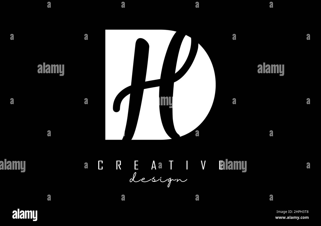Black and white DH Letters logo with negative space. Letters D and H ...