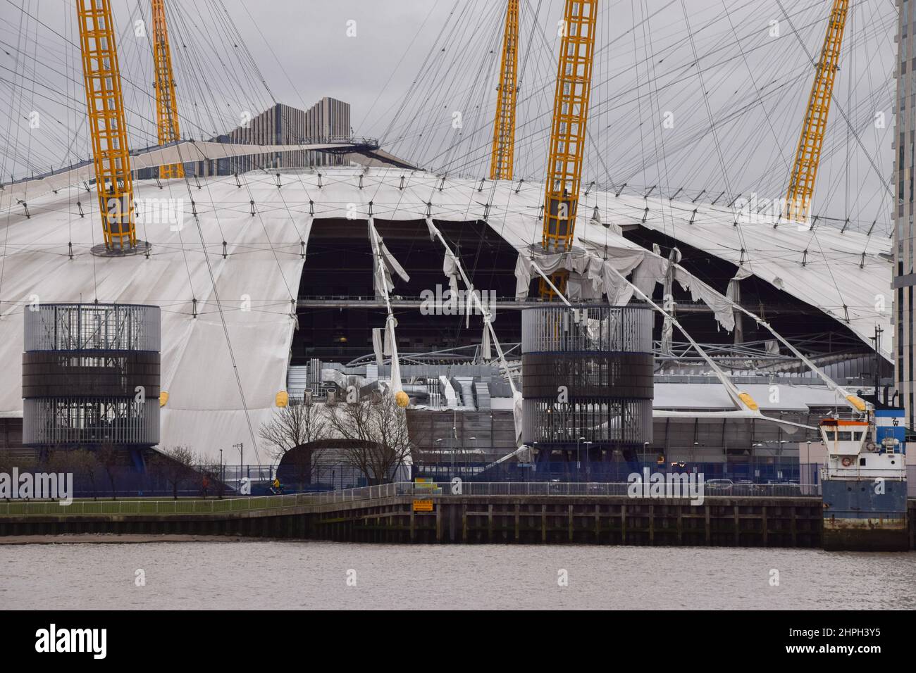 London, England, UK. 21st Feb, 2022. A view of the roof of the O2 Arena ...