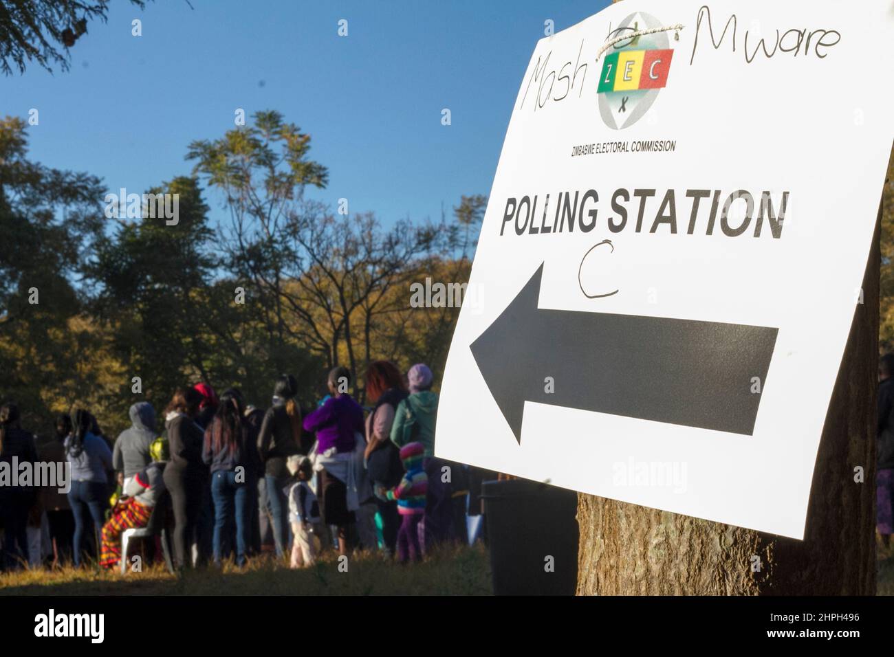 A polling station sign as seen in Marlborough, Harare, during the ...