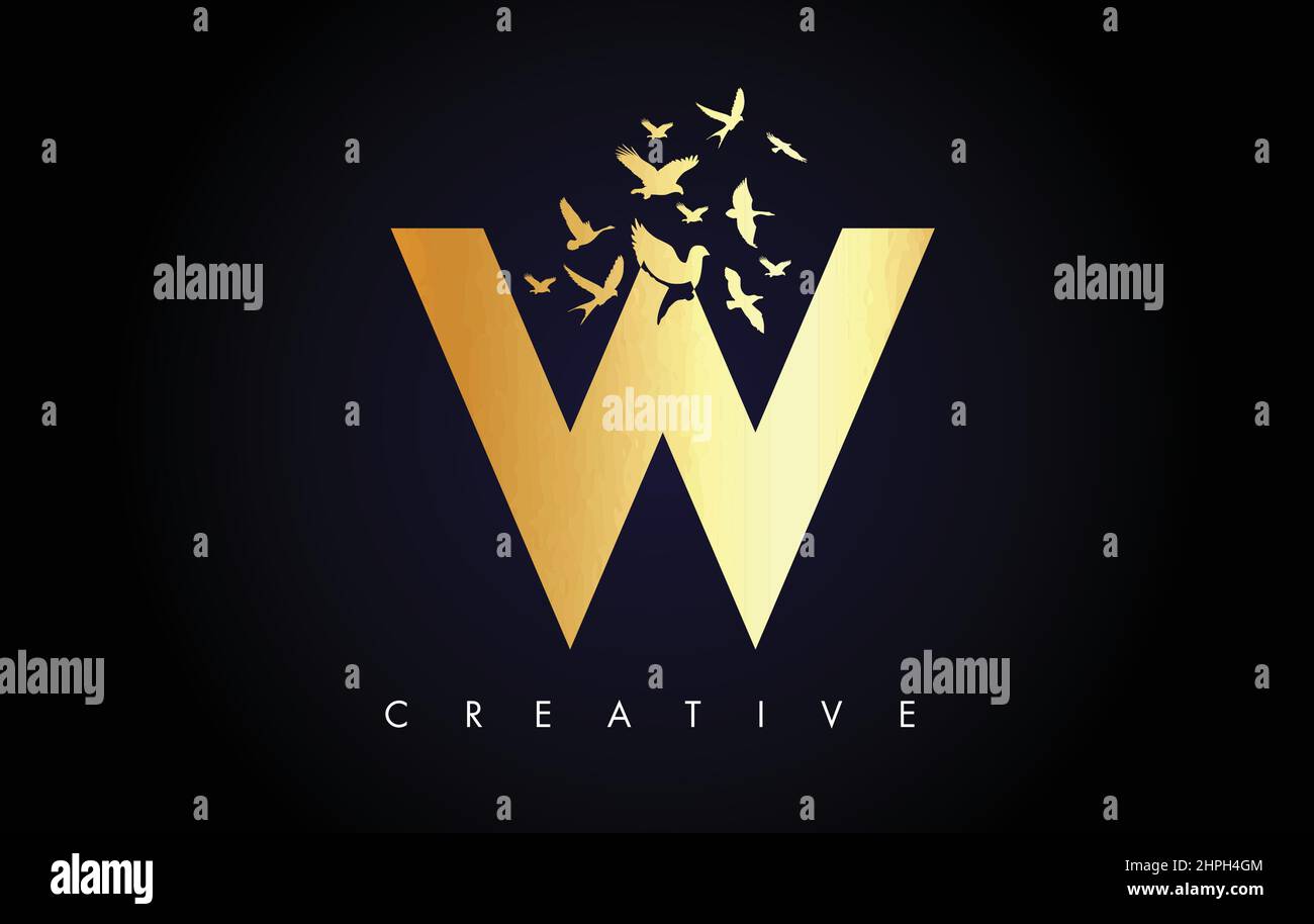 Golden W Logo Letter with Flying Flock of Birds Disintegrating from the ...