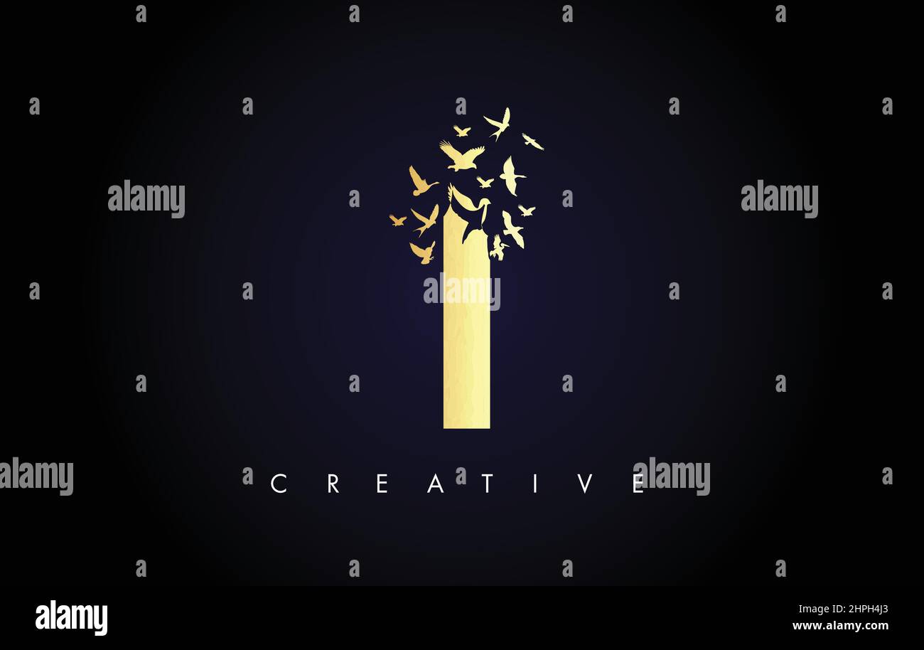 Golden I Logo Letter with Flying Flock of Birds Disintegrating from the ...