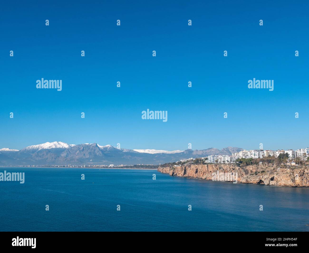 Snow covered mountains over look Antalya Turkey Stock Photo - Alamy
