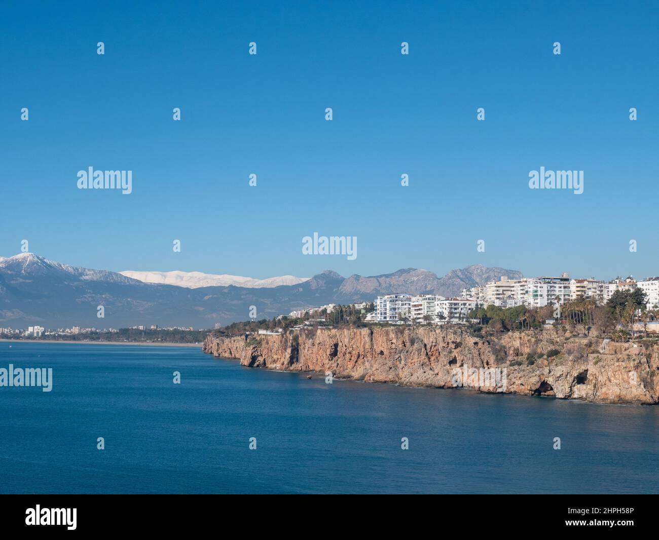 Snow covered mountains over look Antalya Turkey Stock Photo - Alamy