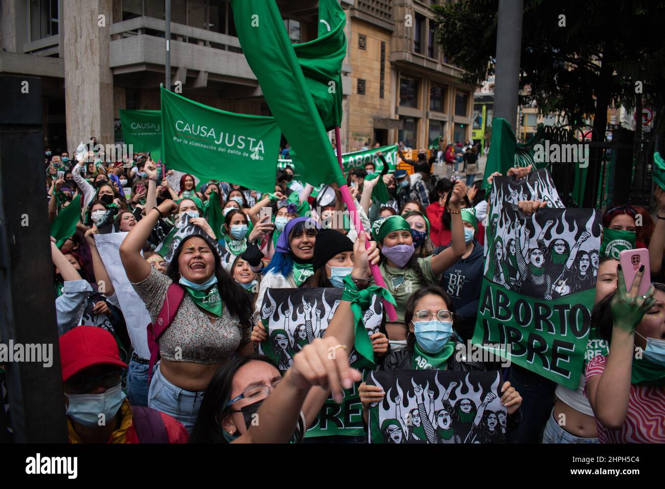 Pro-choice demonstrators protest with banners and signs in support of ...
