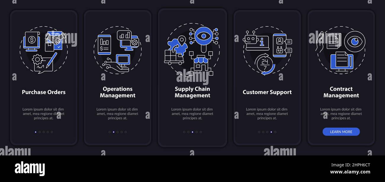 Business automation night mode onboarding mobile app screen Stock ... Business automation night mode onboarding mobile app screen Stock ...