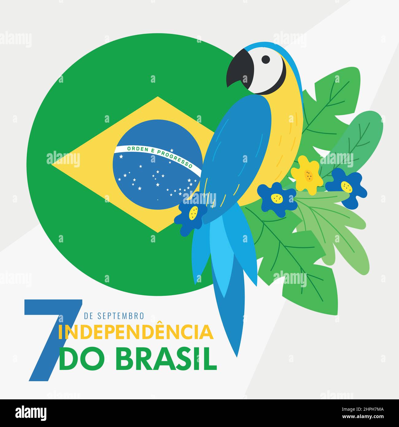 Brazil independence day poster cute parrot on leaves Vector Stock ...