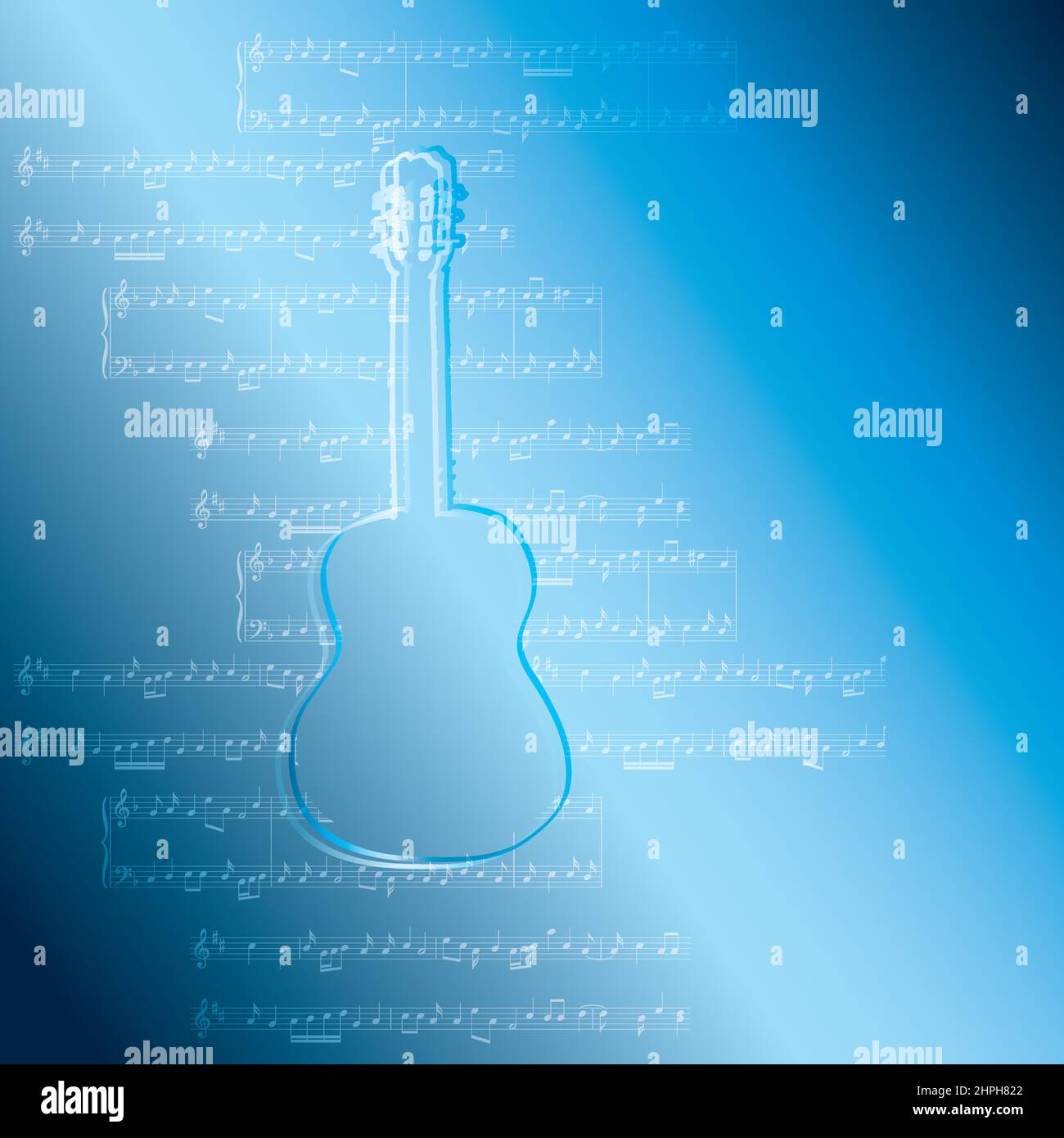 blue gradient background with guitar and music notes - vector ...