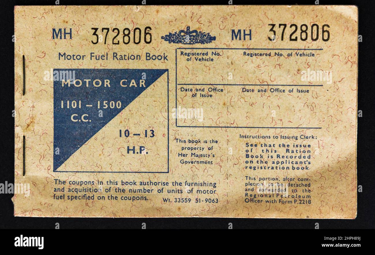 Ration book for motor fuel issued in the World War 2 era, UK Stock ...