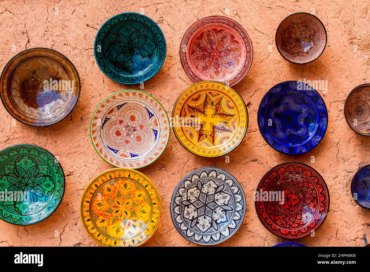 Colorful ceramic plates for sale. Typical traditional Moroccan ceramic ...