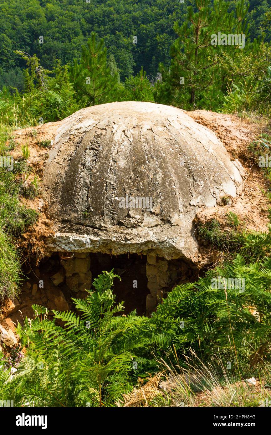 Typical, old, dilapidated ruins of a concrete military bunker built ...