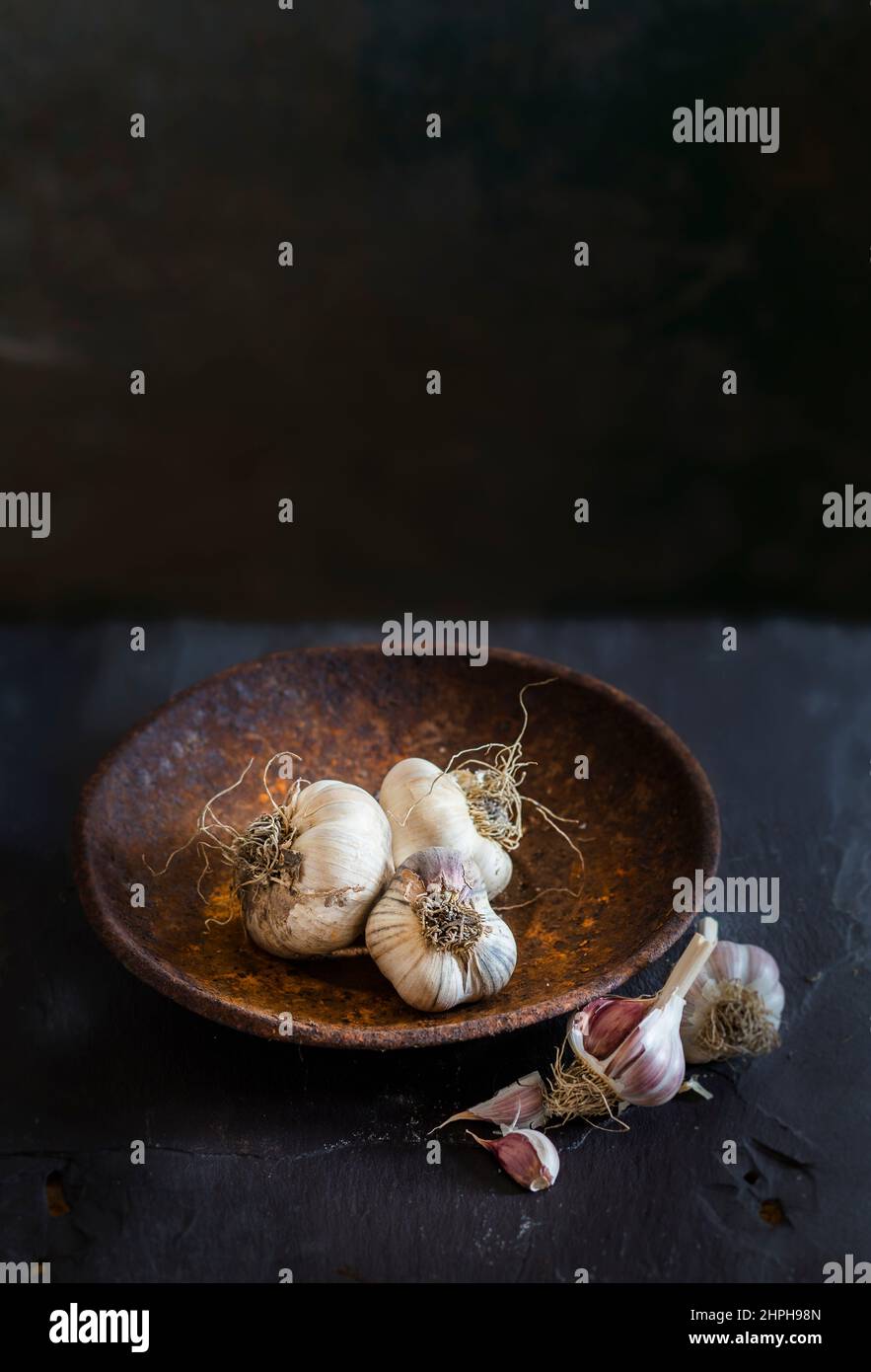 Stylised image of garlic taken in a studio with professional lighting ...