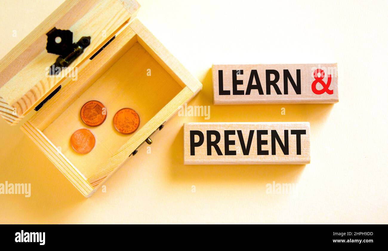 Learn and prevent symbol. Concept words Learn and prevent on wooden ...