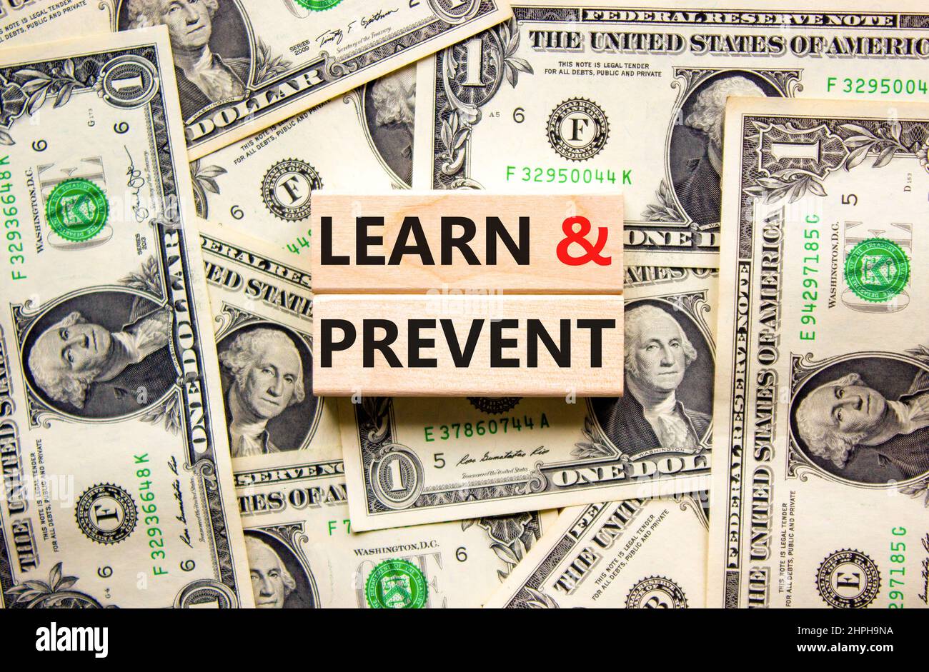 Learn and prevent symbol. Concept words Learn and prevent on wooden ...