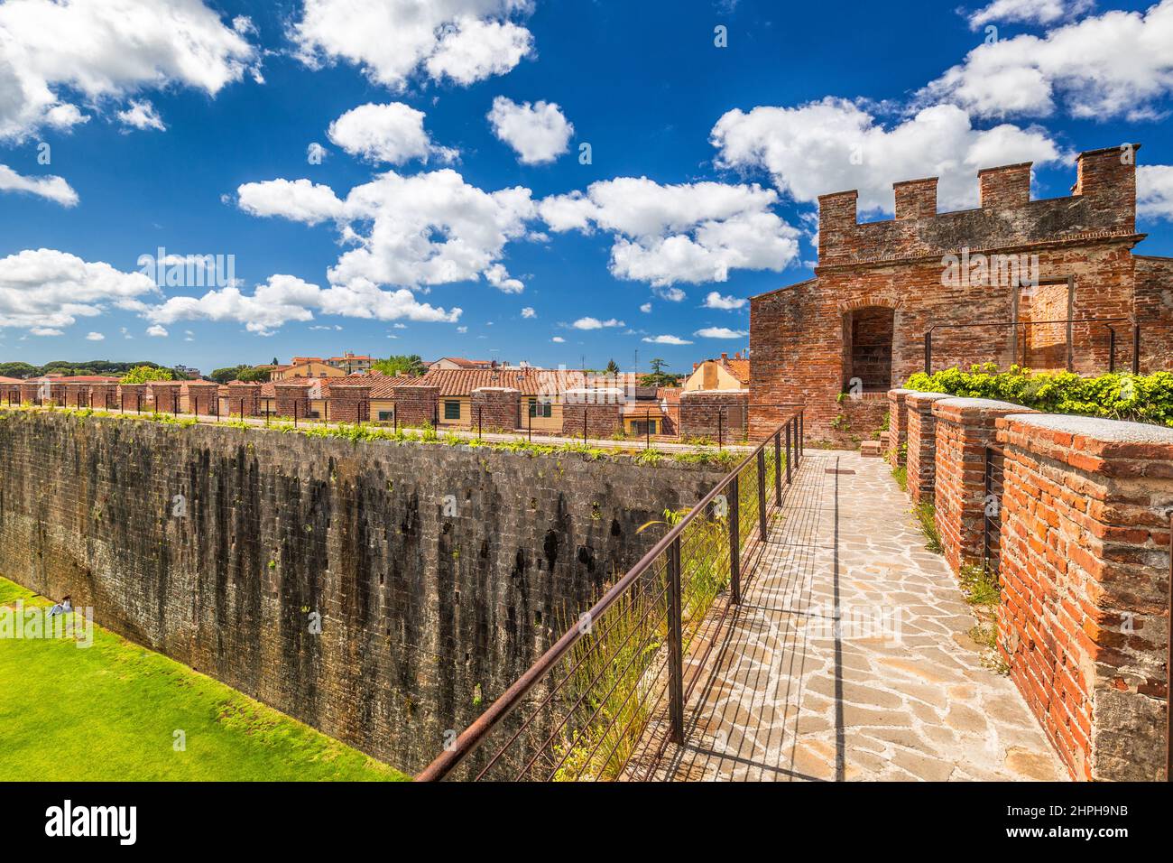 New city walls at the Cathedral Square in Pisa, Tuscany region, Italy ...