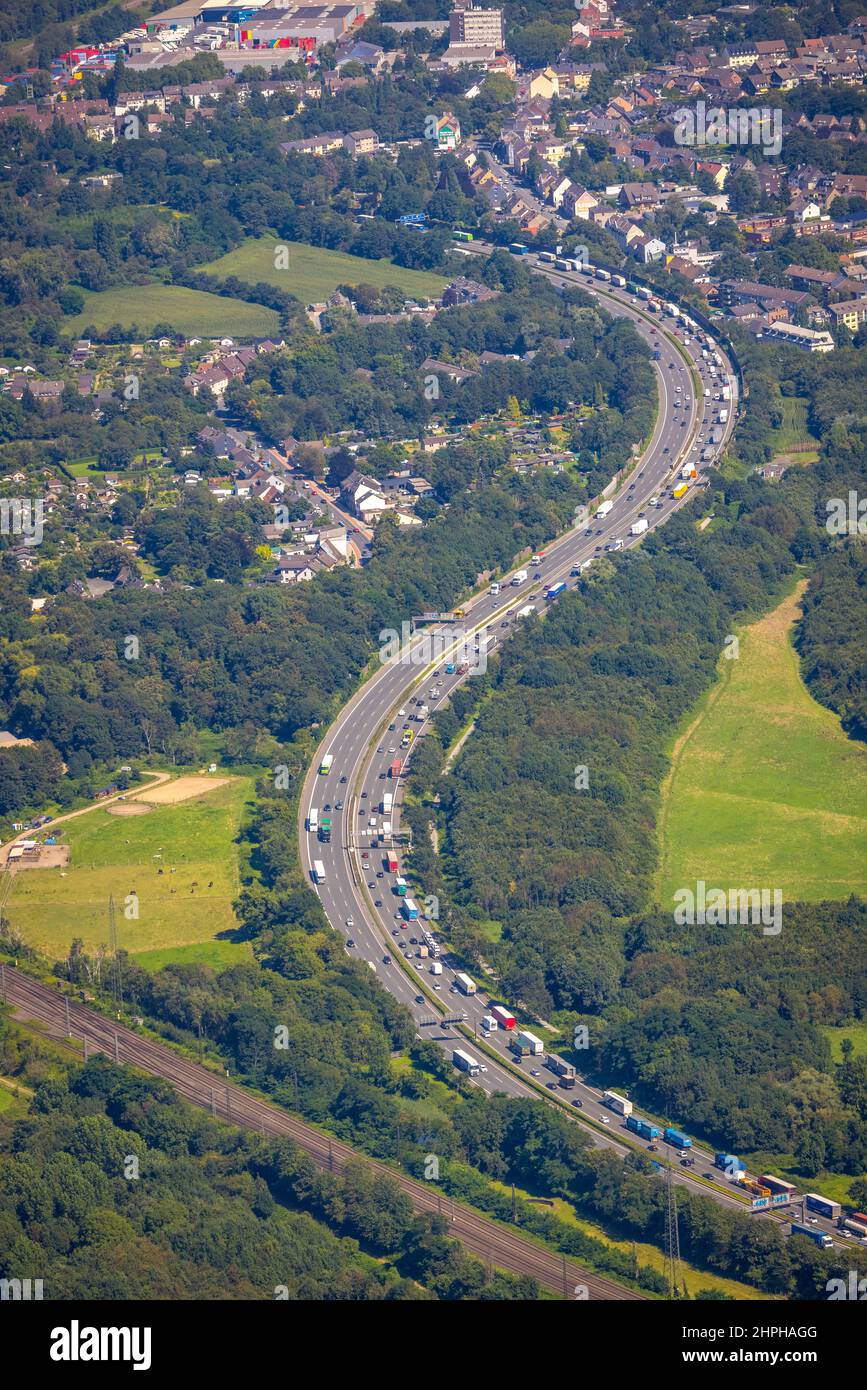 Aerial view, Heavy traffic on the A3 motorway at the DU - OB - MH ...