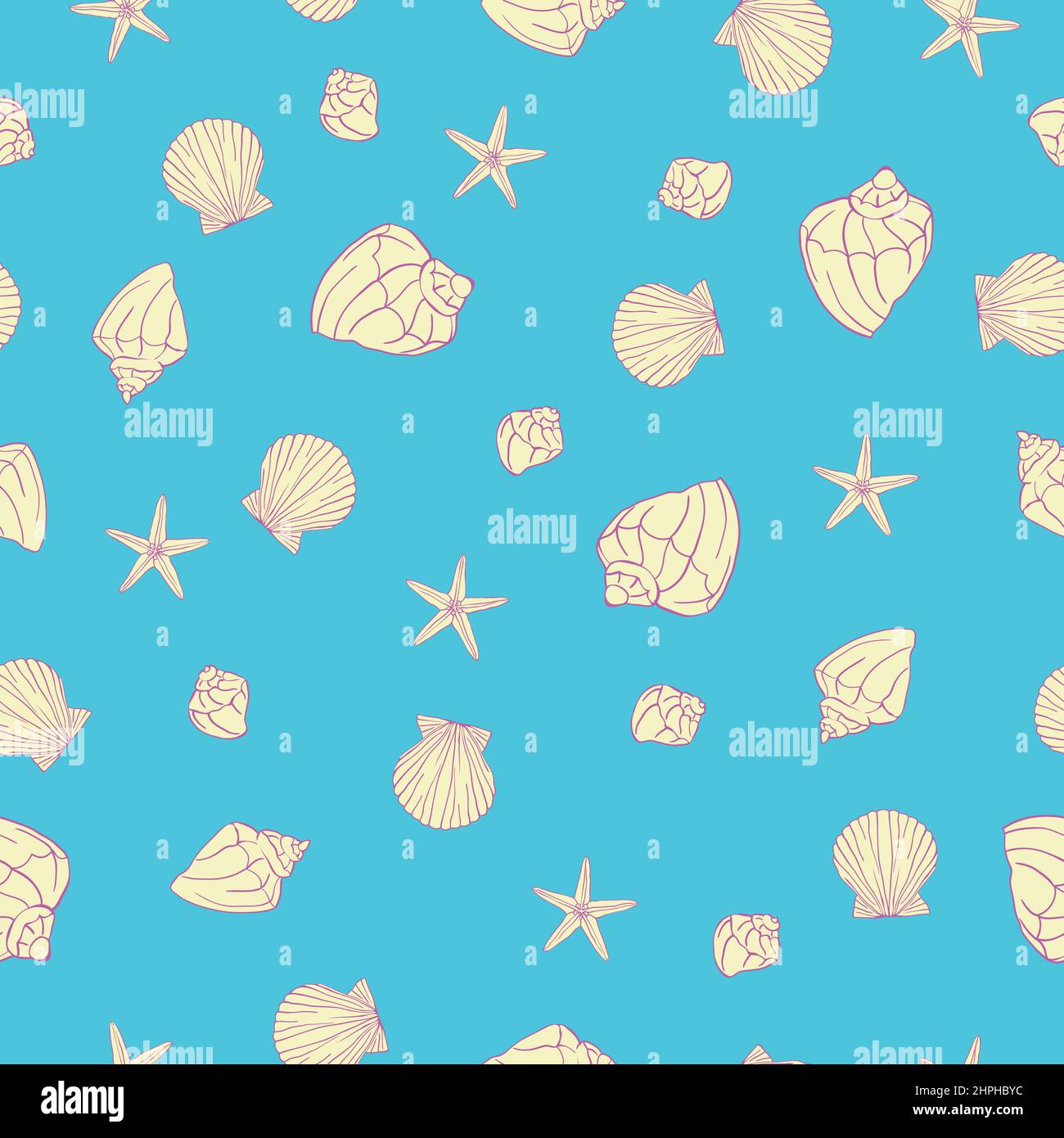 Hand drawn vector illustrations - seamless pattern of seashells. Marine ...