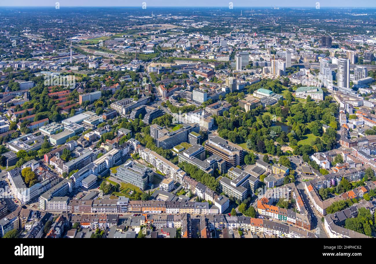 Aerial view, city centre view Essen with demolition Ypsilon-Haus of RWE ...