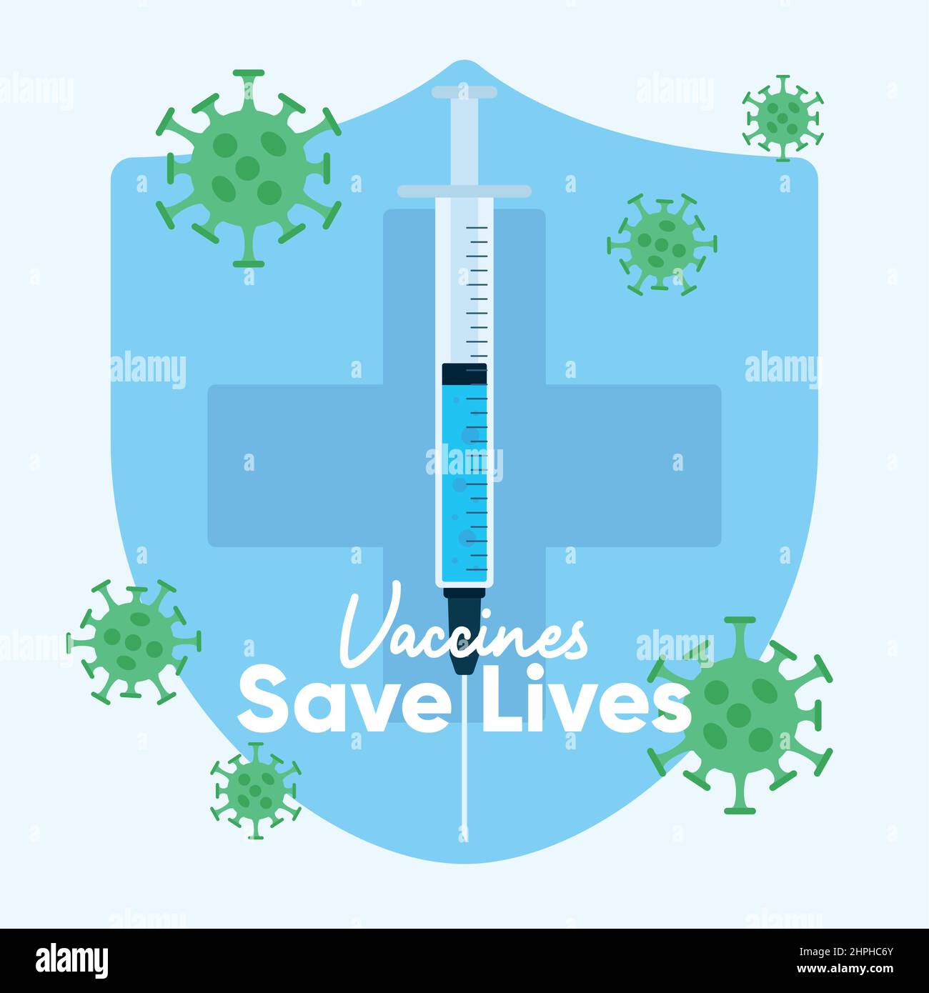 Vaccines save lives poster medical shield with syringe Vector Stock ...