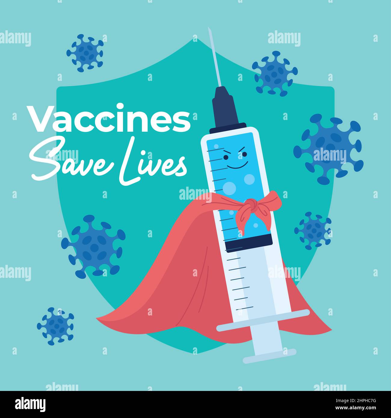 Vaccines save lives poster syringe hero with cap Vector Stock Vector ...