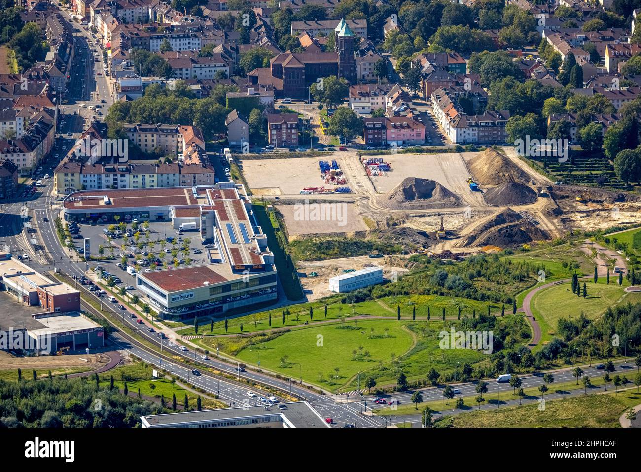 Aerial view, construction site Husmannshofstraße of the former Real ...