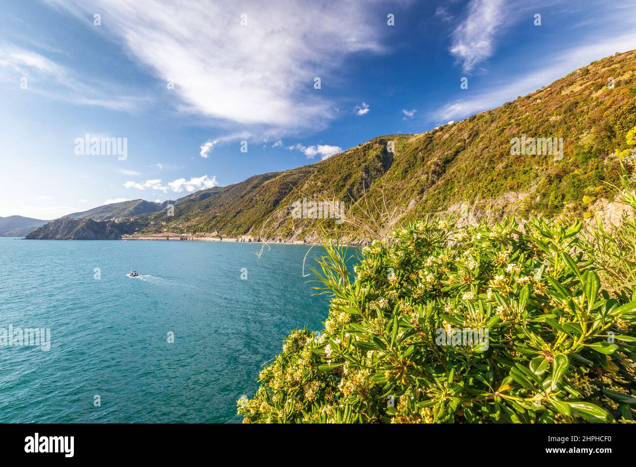 The Ligurian Sea and coast near of the famous Cinque Terre towns, Italy ...