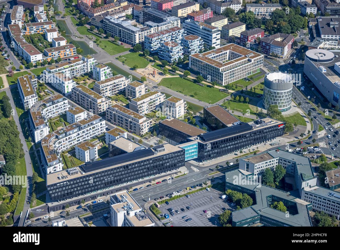 Aerial view, Green Centre Essen with Funke Media Group in the city ...