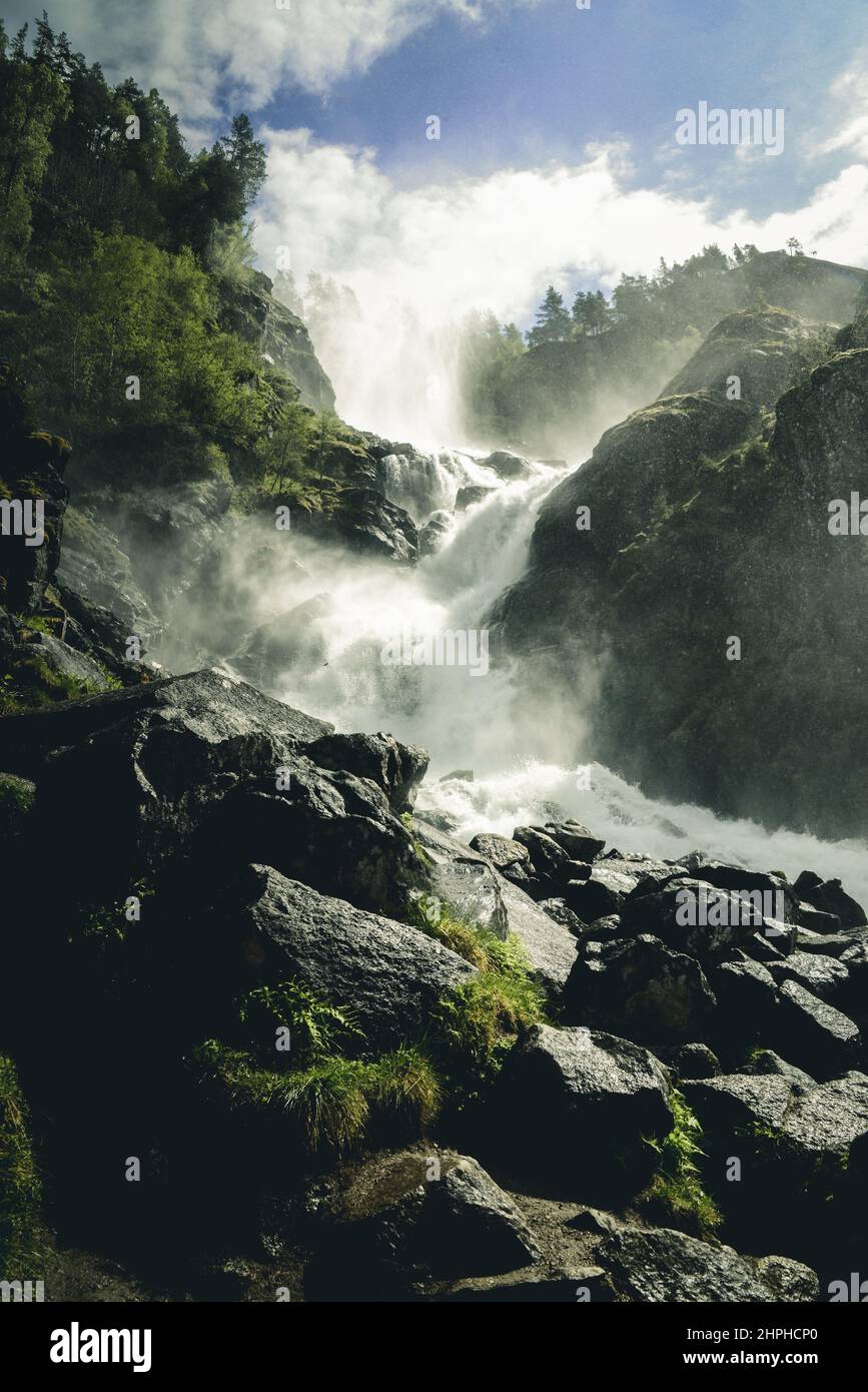 Vertical picture of a waterfall in Norway Stock Photo - Alamy