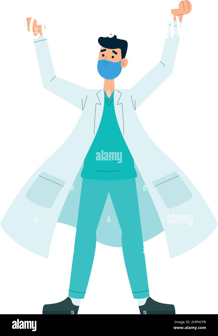 Isolated happy doctor celebrating with hands up Vector Stock Vector ...