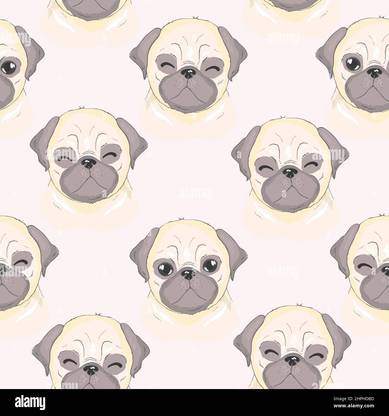 Pug dog cartoon illustration. Cute friendly fat chubby fawn sitting pug ...