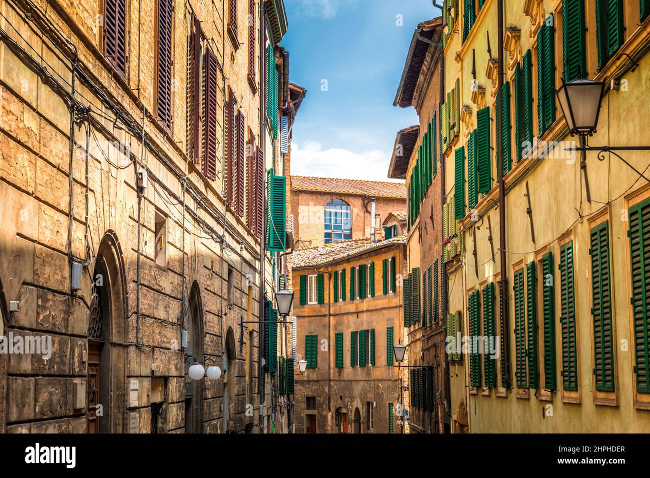 Street of Siena town, an ancient city in the Tuscany region of Italy ...