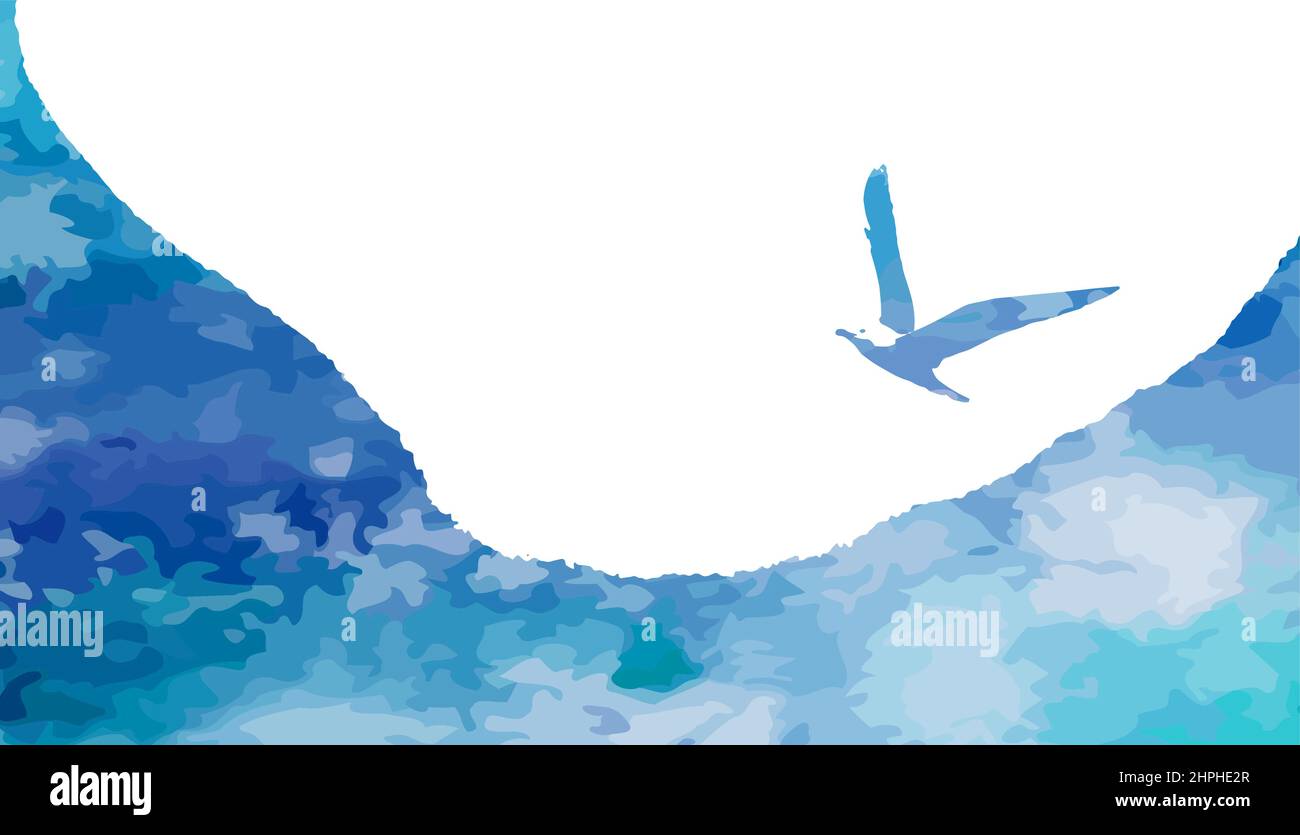 Flying blue watercolor seagull. Vector illustration Stock Vector Image ...