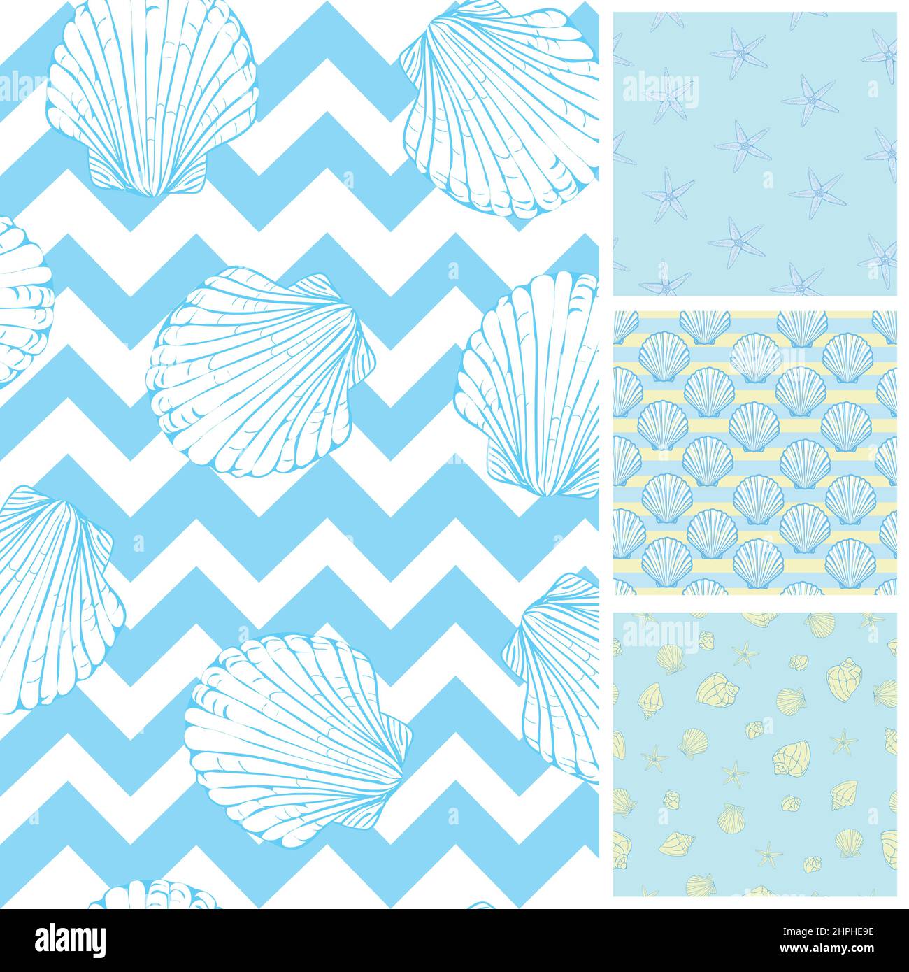 Set of sea and nautical seamless patterns in white and pale blue colors ...