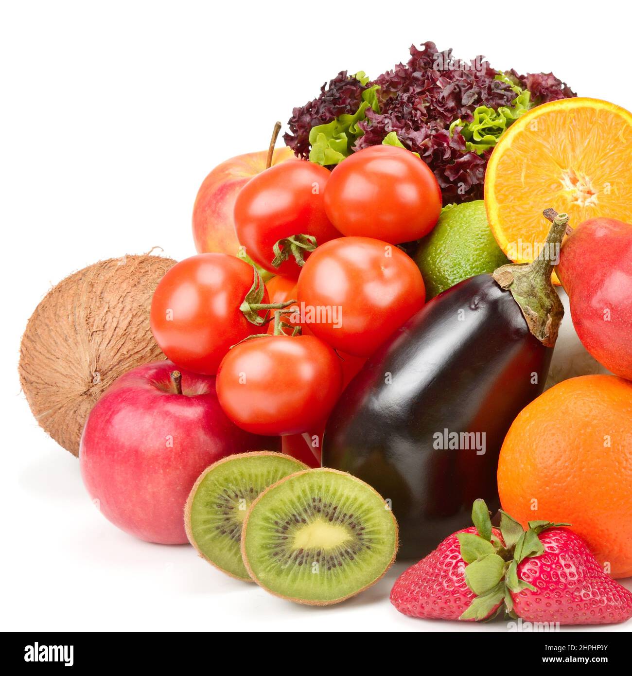 Assortment of fruits and vegetables isolated on white background Stock ...