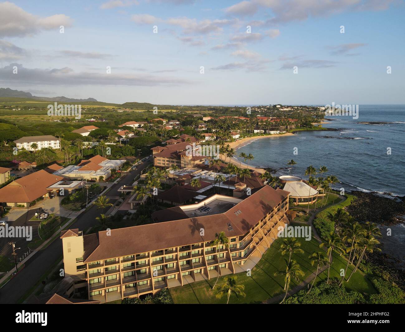 Drone picture of Sheraton Kauai Report in Poipu Stock Photo - Alamy