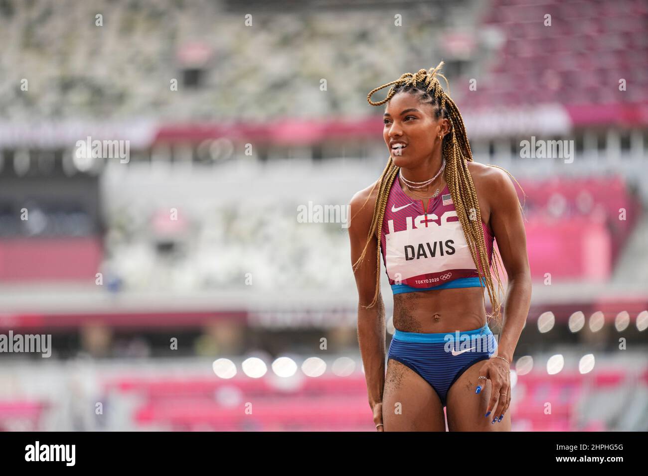 Tara Davis participating in the Tokyo 2020 Olympic Games in the long ...