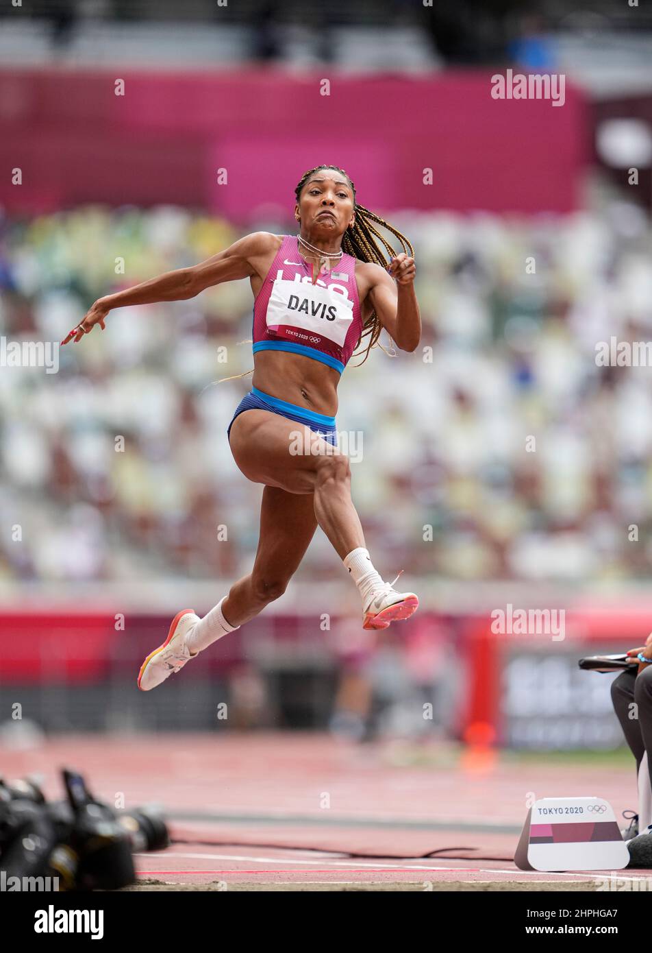 Tara Davis participating in the Tokyo 2020 Olympic Games in the long ...