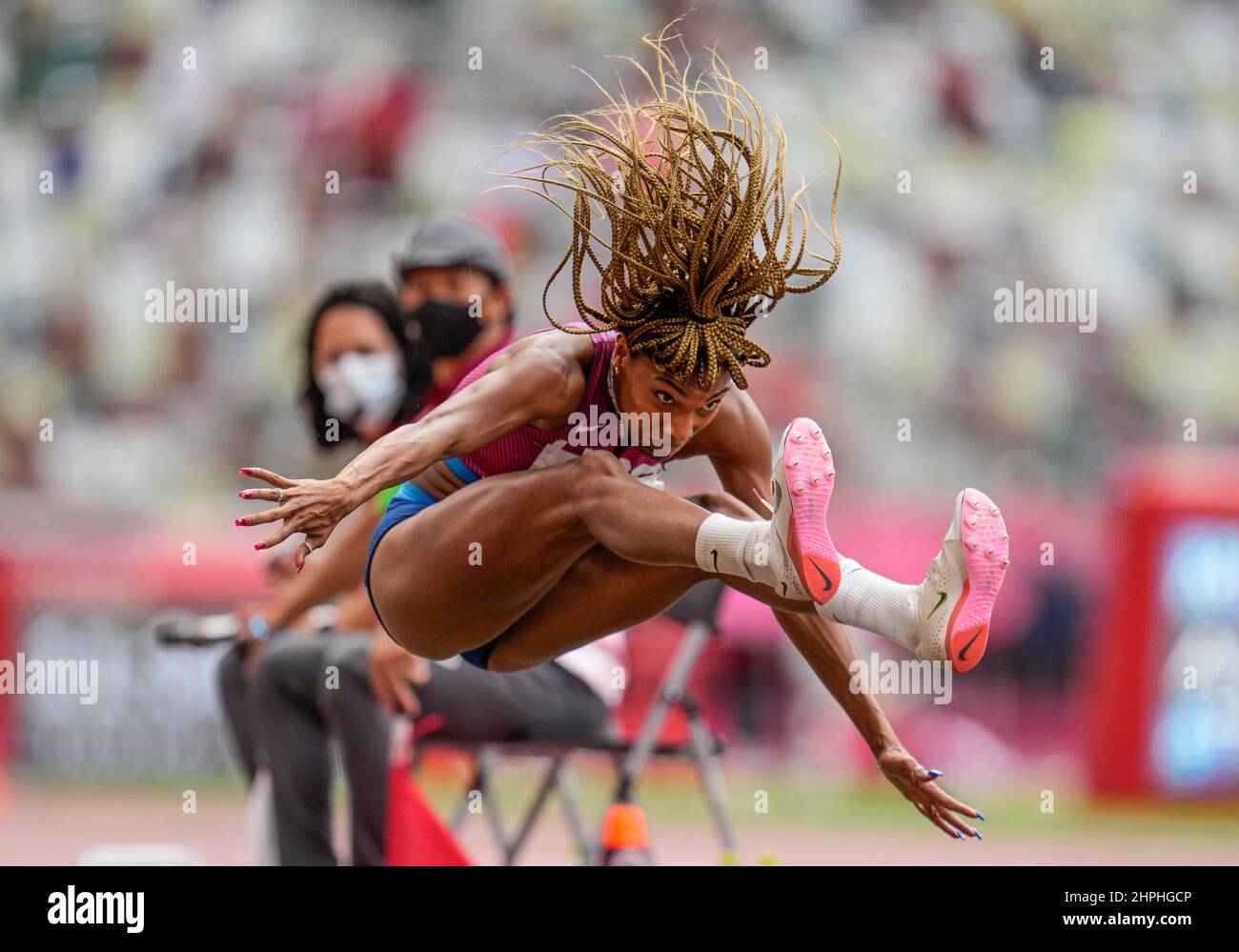 Tara Davis participating in the Tokyo 2020 Olympic Games in the long ...