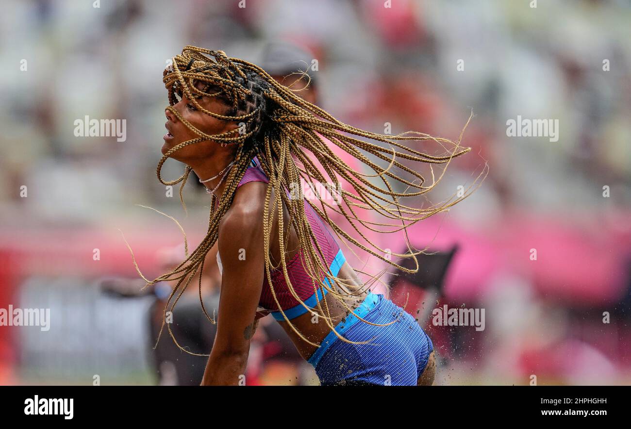 Tara Davis participating in the Tokyo 2020 Olympic Games in the long ...