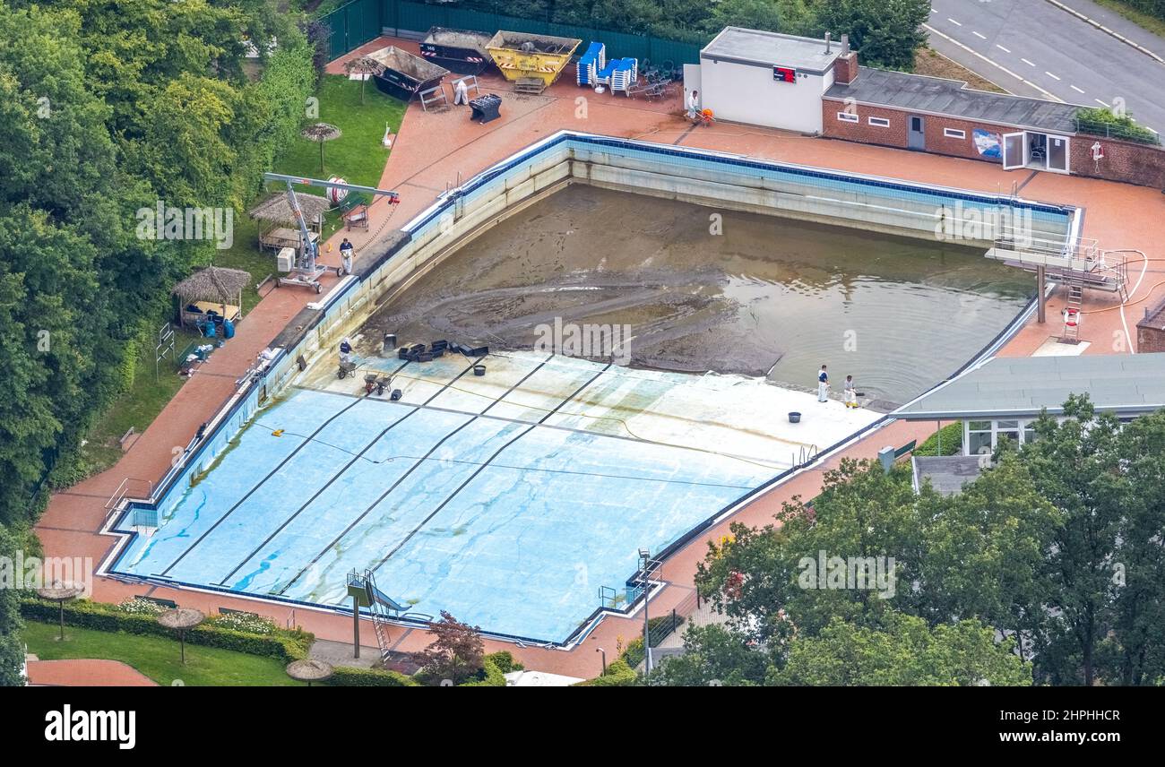 Aerial view, flooding due to heavy rain and mud at the open-air ...